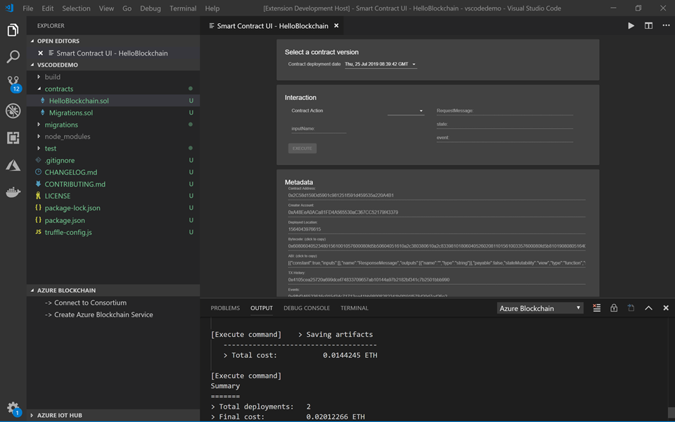 Improved developer experience for Azure Blockchain development kit ...